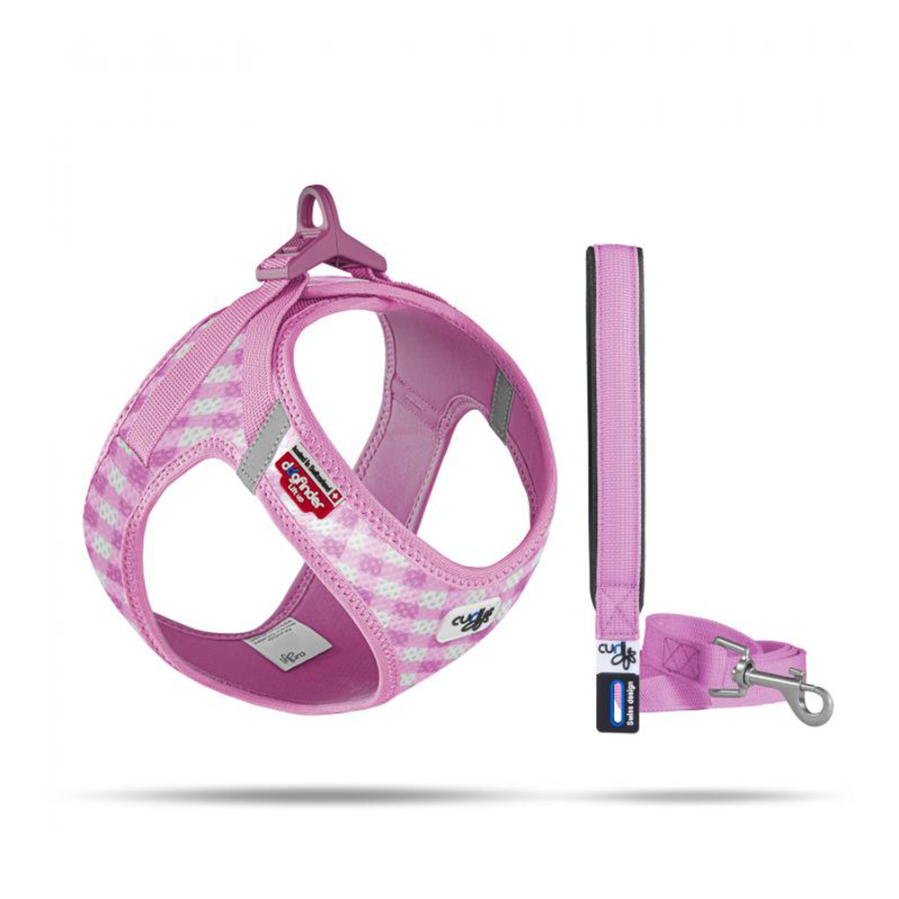 VEST HARNESS CURLI CLASP AIR-MESH & LEASH PINK-CARO – HAPPY POM